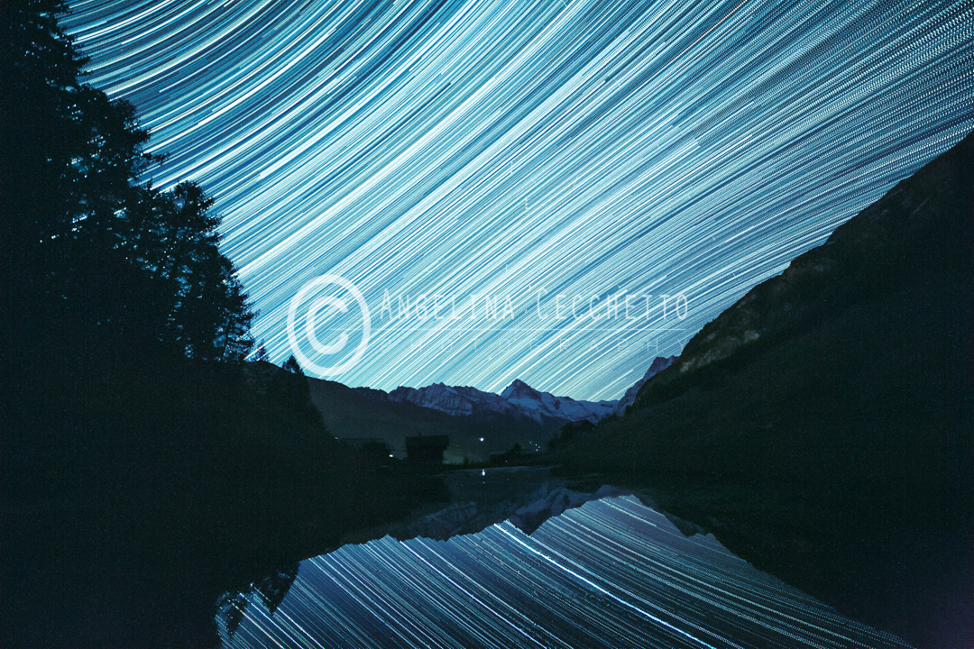 Star Trail over Moutains Reflected in Alpine Lake - Switzerland ...